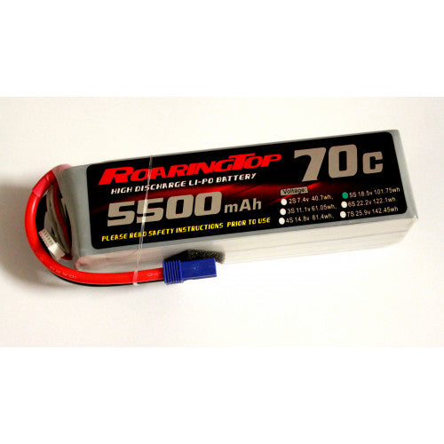 Roaring Top 5500mAh 5s (18.5v) 70C Lipo Battery (EC5) — Altitude Hobbies